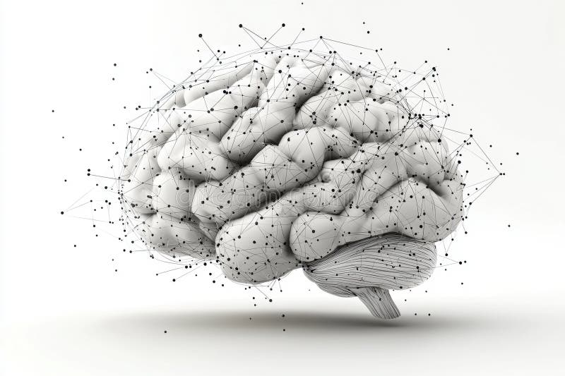 Side View of a White Brain with Interconnected Neuronal Dots on a White ...