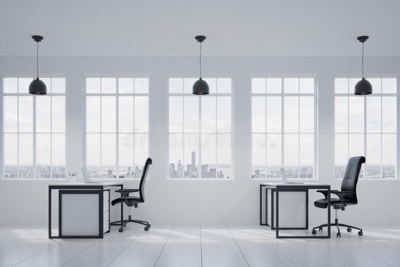 Side View of a White CEO Office, Windows Stock Illustration ...