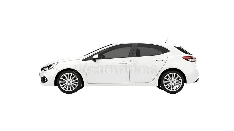 Side View of a White Compact Car Isolated on White Background Stock ...