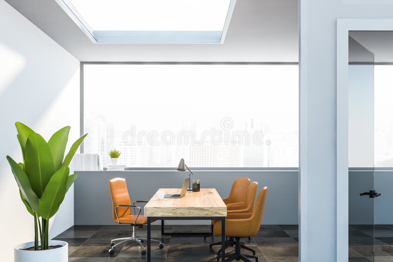Side View of White Manager Office Interior Stock Illustration ...