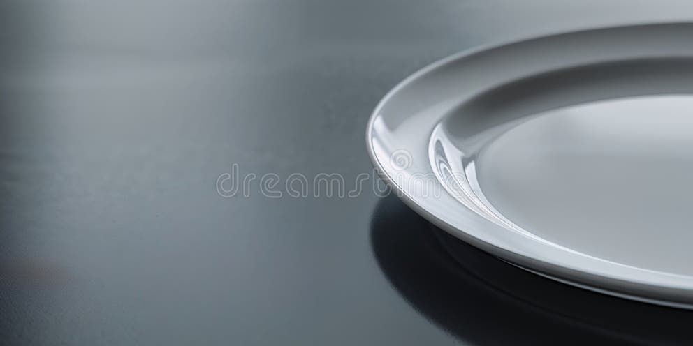 A Side View of a White Plate with Subtle Reflections on a Dark Surface Stock Image - Image of ...