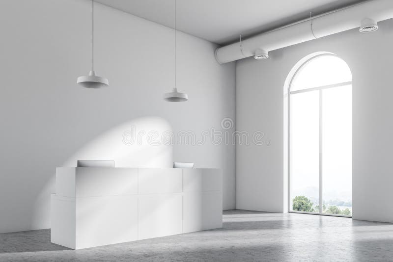 White Reception in an Arched Windows Office Stock Illustration ...