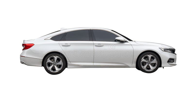 Side View of White Sedan Car Isolated on White Backgound with Clipping ...