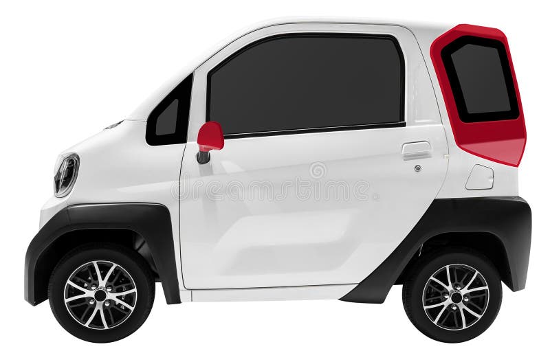 Side View White Small Electric Car Isolated on White Background with ...