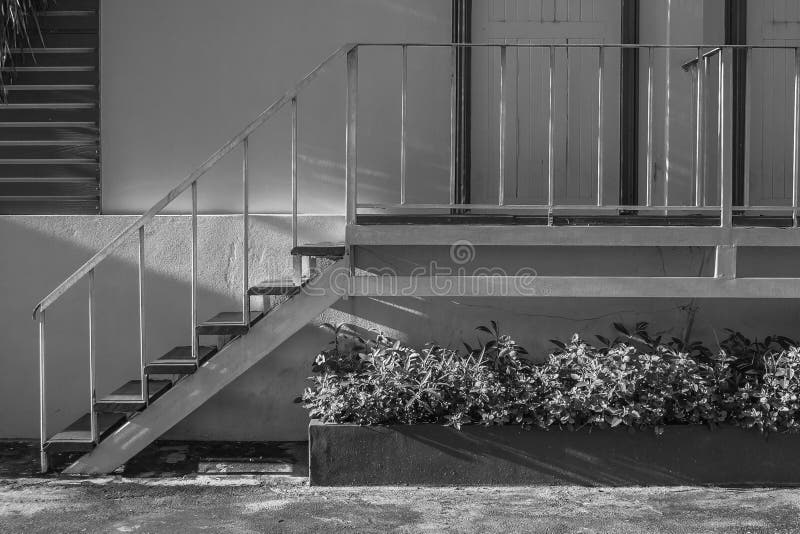 Side View White Small Ladder Going Up To the Door. Stock Image - Image ...