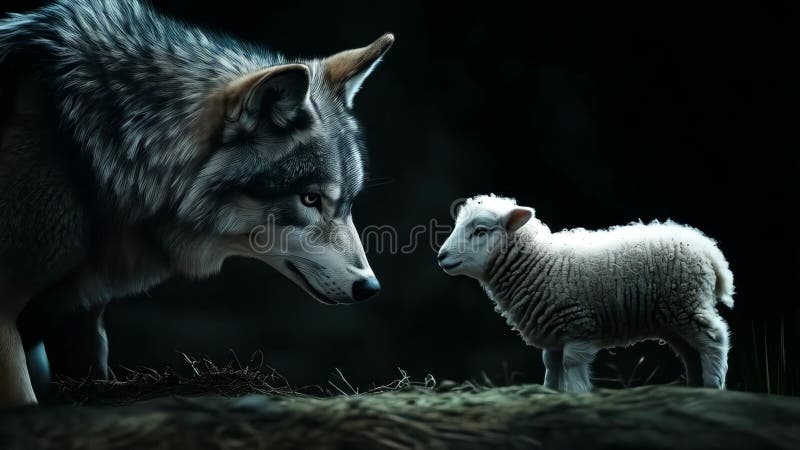 Side View the Wolf and the Lamb Look at Each Other Stock Video - Video ...