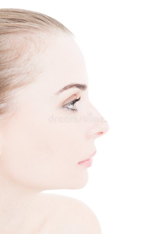Side View of Woman Head on White Copy Space Stock Image - Image of ...