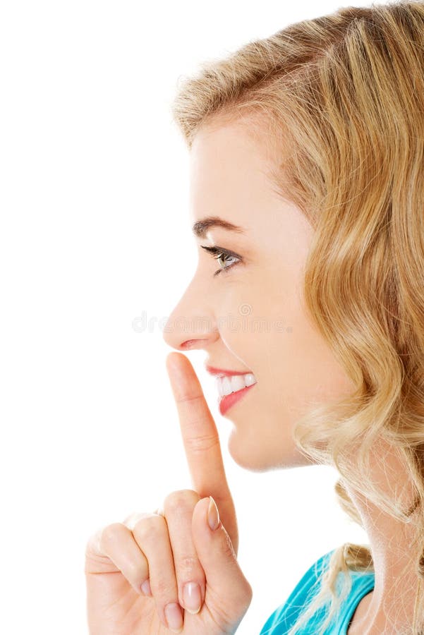 Side View of a Woman Making Silence Gesture Stock Photo - Image of lady ...
