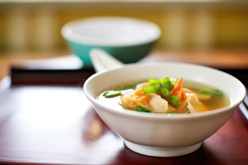Side View of Wonton Soup with Focus on Wontons Stock Photo - Image of ...