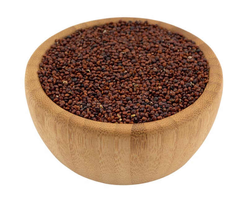 Side View of a Wood Bowl Filled with Red Quinoa Isolated on a White ...
