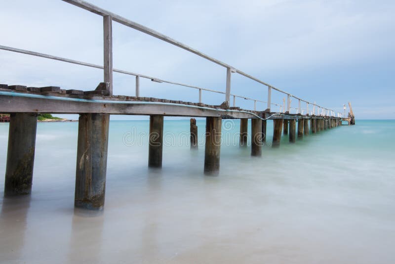 Side View of Wood Bridge on the Beach Stock Image - Image of peaceful ...