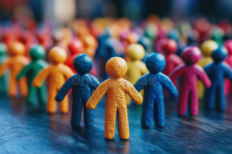Side View of Wooden Figures of People of Different Colors ...