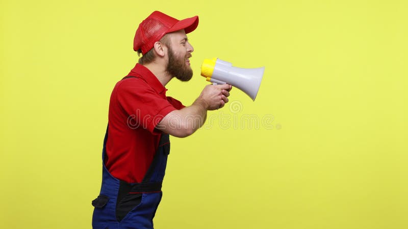 Megaphone, Shouting and Young Black Man in a Studio for Announcement or ...