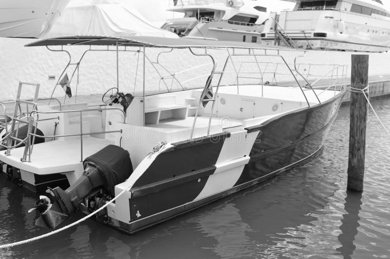 Side View of Yacht Boat in Harbor. Yacht Boat in Harbor on Vacation ...