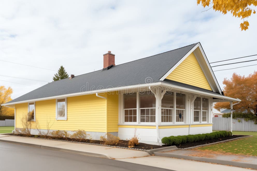 Side View of a Yellow Cape Cod Home Stock Photo - Image of house ...
