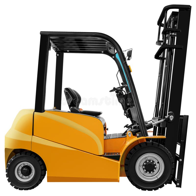Side View Yellow Electric Forklift Isolated on White Background with ...