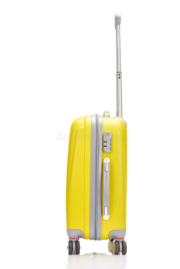 Side View of Yellow Plastic Wheeled Colorful Suitcase with Handle ...