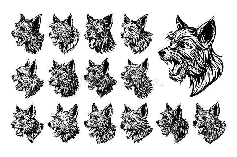Side View of Yorkshire Terrier Dog Head Illustration Design Set Stock ...