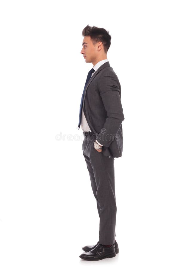 Side View of a Young Business Man Standing in Line Stock Image - Image ...