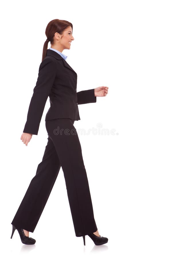 Side View of a Young Business Woman Walking Stock Image - Image of ...
