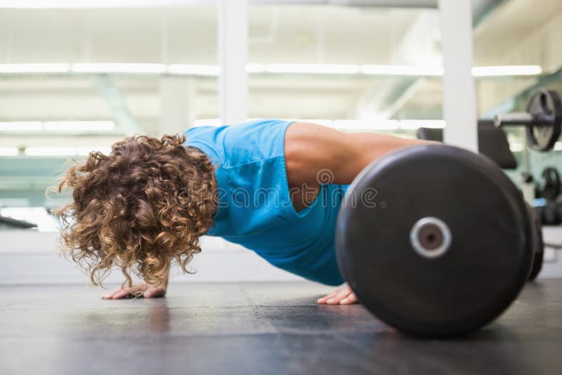 Side View of Young Man Doing Push Ups in Gym Stock Photo - Image of ...