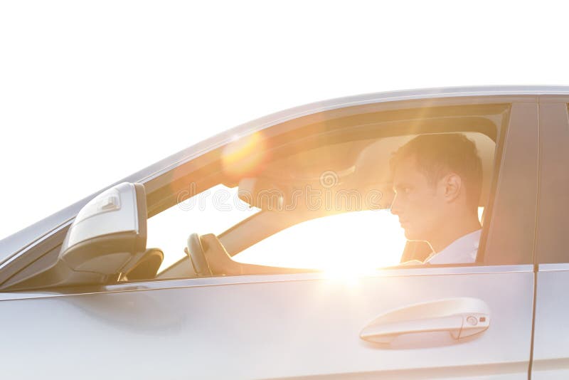 Side View of Young Man Driving Car Stock Image - Image of person ...