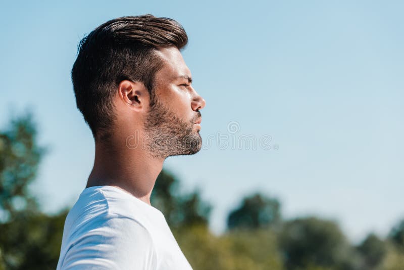 Side View of Young Soldier in White Shirt Against Stock Image - Image ...