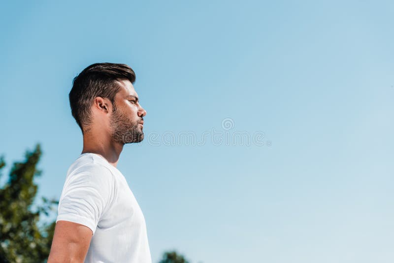 Side View of Young Soldier in White Shirt Against Stock Photo - Image ...