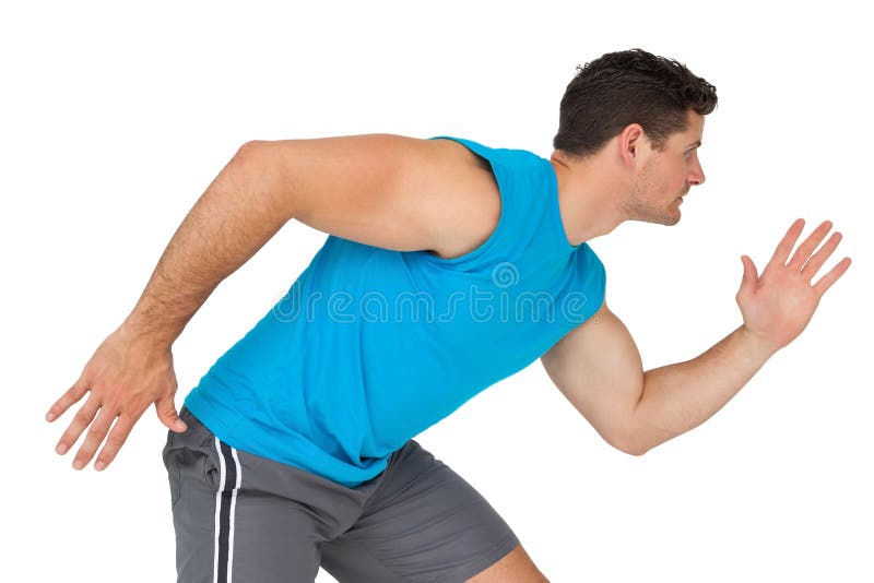 Side View of a Young Sporty Man Running Stock Image - Image of runner ...