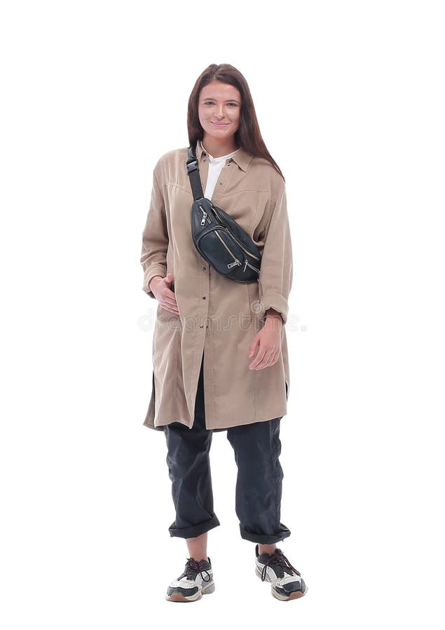 Side View. Young Woman in Autumn Coat Looking Forward Stock Image ...