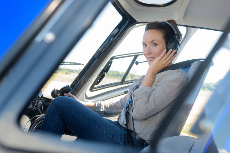 Side View Young Woman Helicopter Pilot Stock Image - Image of travel ...