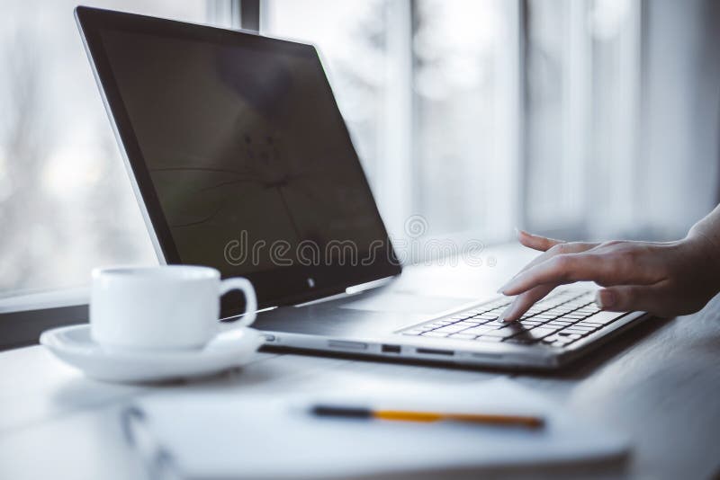 Side View of Young Woman in Office Stock Photo - Image of project ...