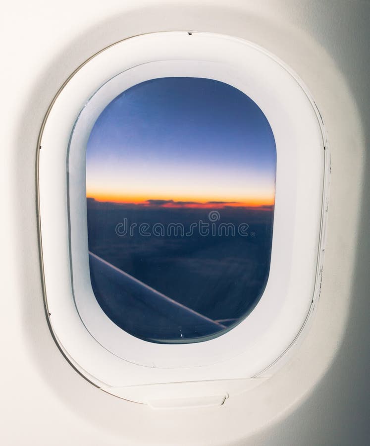 Side window in airplane stock image. Image of sunrise - 34098079