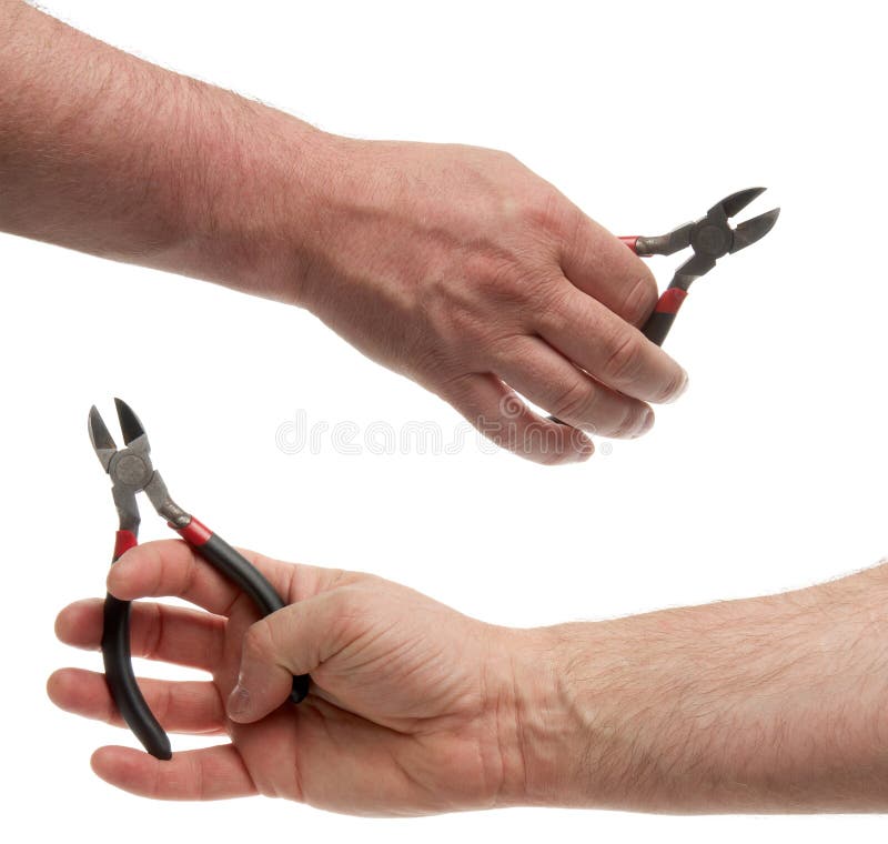 Side Wire Cutters in Hand. Isolated on White Background with Clipping ...