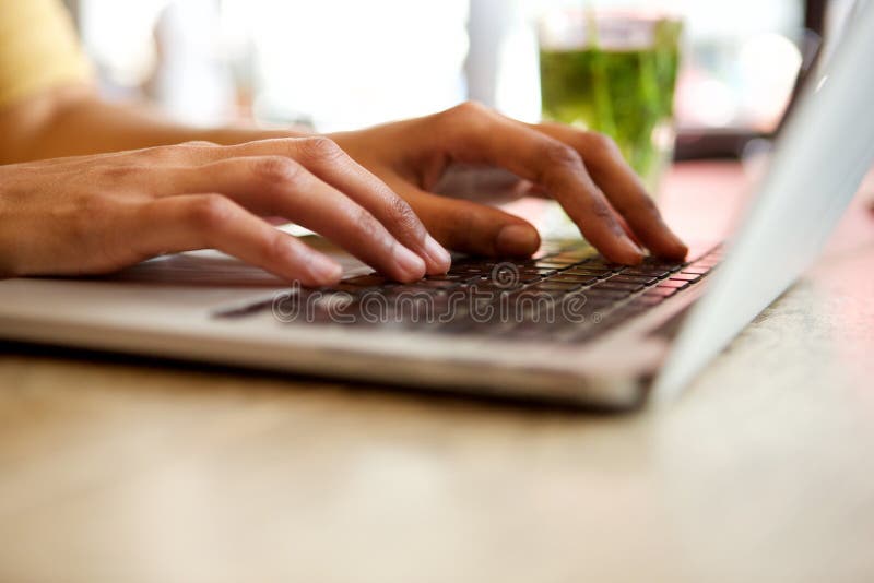 Side of Young Female Hands Working on Laptop Computer Stock Photo ...