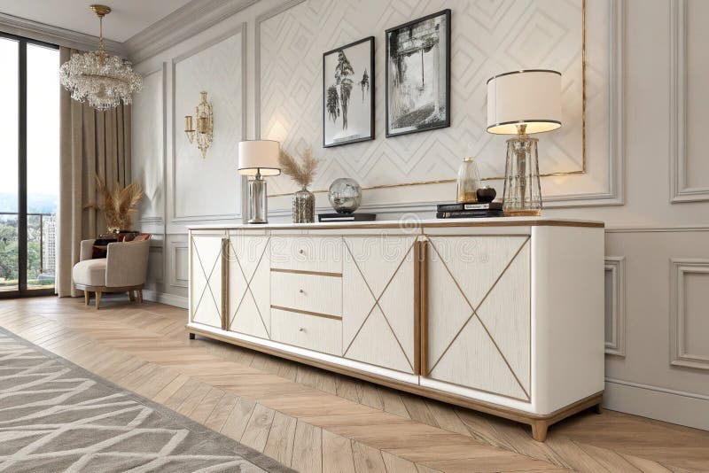 Sideboard Wall Panel with Modern Interior Decoration Stock Image ...
