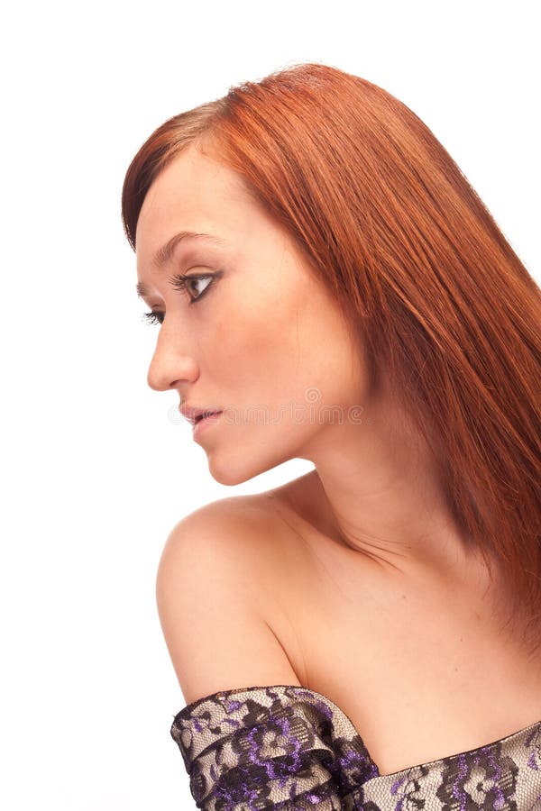Sideview Attractive Red-haired Girl Stock Photo - Image of clean, girl ...