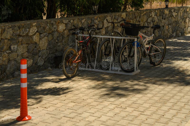 Sidewalk Anti-parking Bollards in the Parking Lot Stock Photo - Image ...