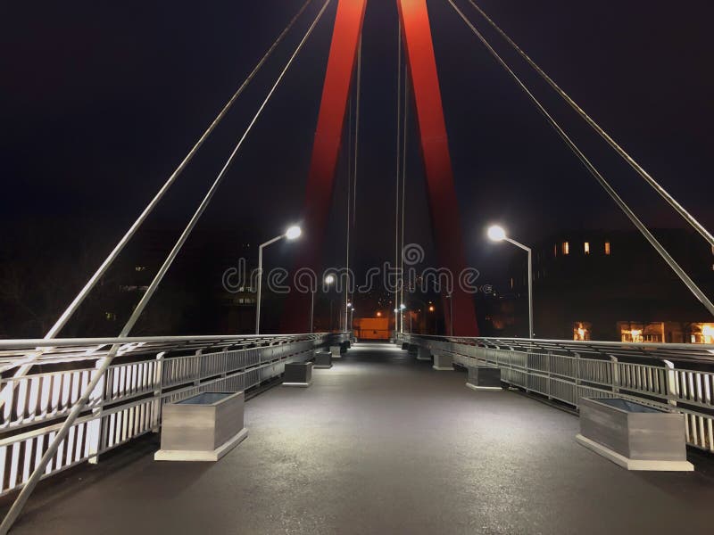 Sidewalk Area Going Through A Cable-stayed Bridge With Big Steel Cables ...