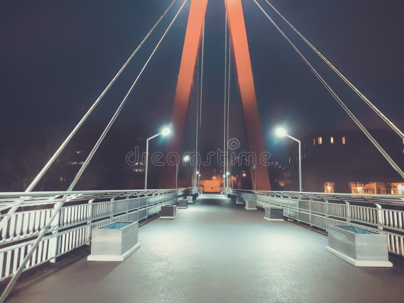 Sidewalk Area Going through a Cable-stayed Bridge with Big Steel Cables ...