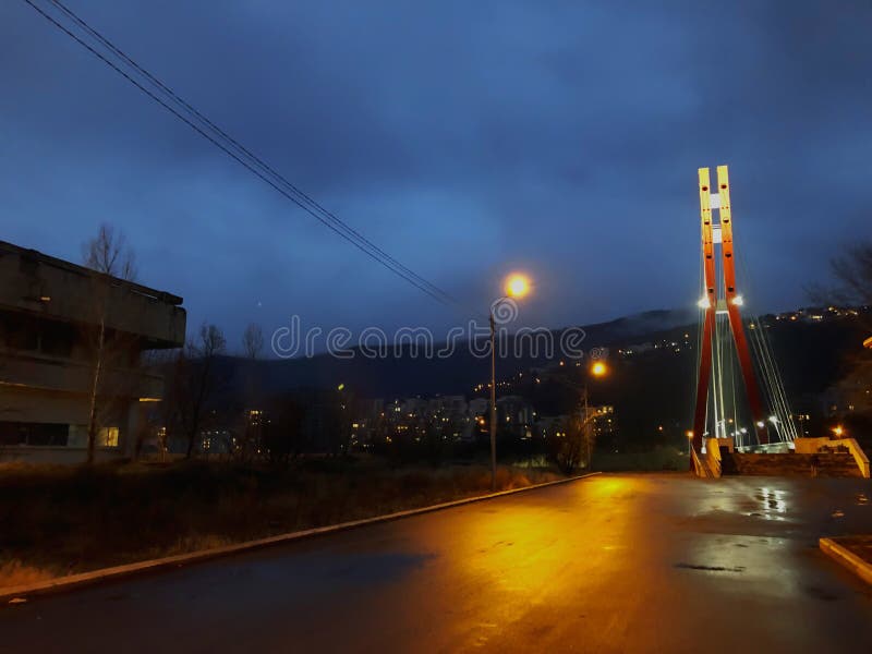 Sidewalk Area Going through a Cable-stayed Bridge with Big Steel Cables ...
