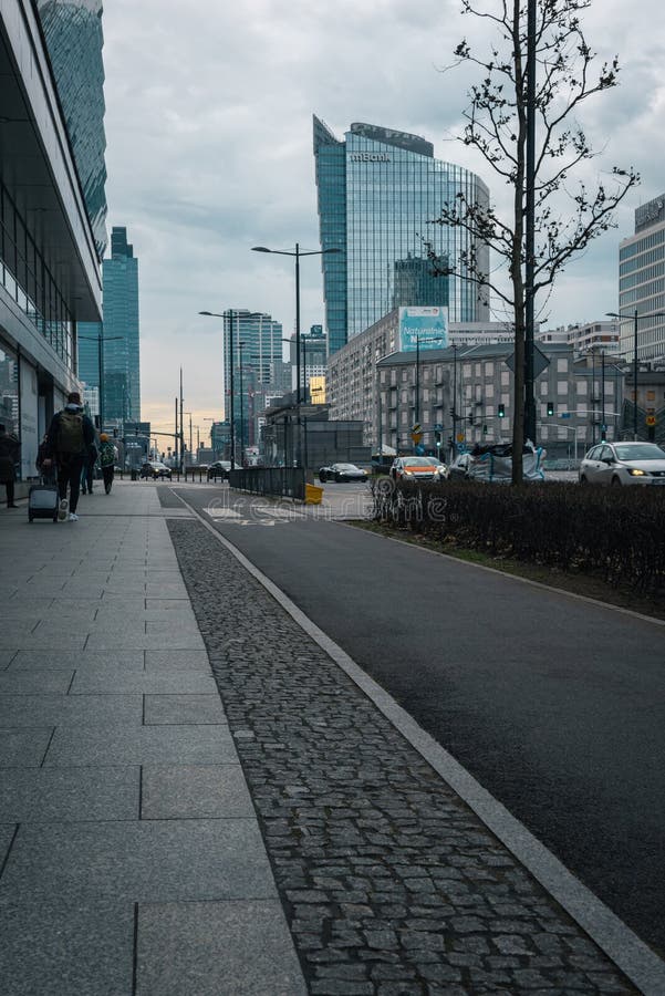 Sidewalk and Bicycle Path on the Background of Office Buildings ...