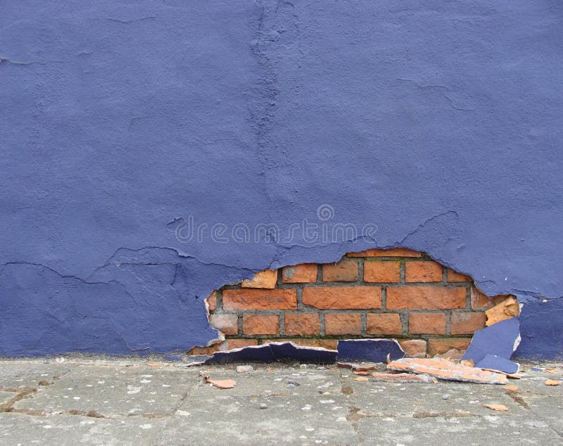 Sidewalk with Blue Damaged Wall Stock Photo - Image of backdrop, retro ...