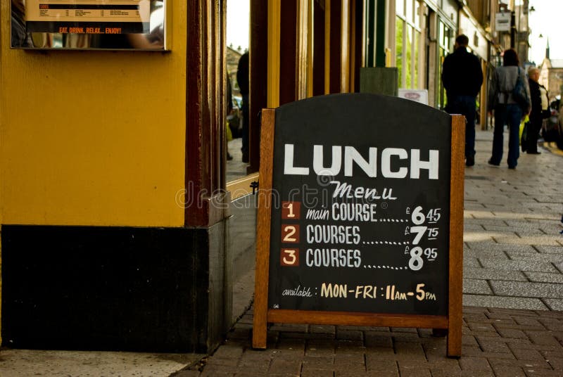 Sidewalk Cafe Menu Board with Writings Lunch Time Stock Photo - Image ...