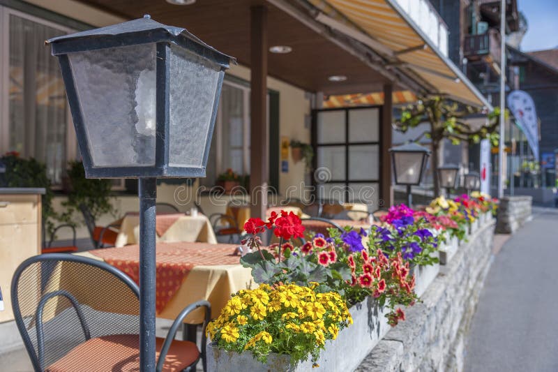 Sidewalk cafe terrace stock photo. Image of cafe, empty - 89422770