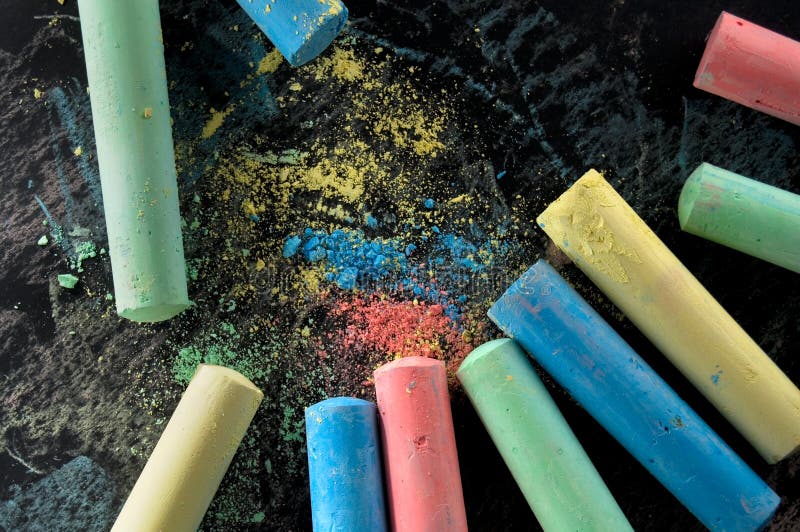 Sidewalk Chalk on Black Backgound Stock Photo - Image of artist, dust ...