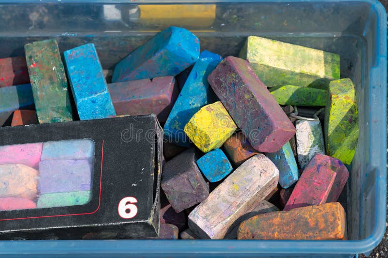 Sidewalk Chalk in Blue Box stock image. Image of white - 230590641