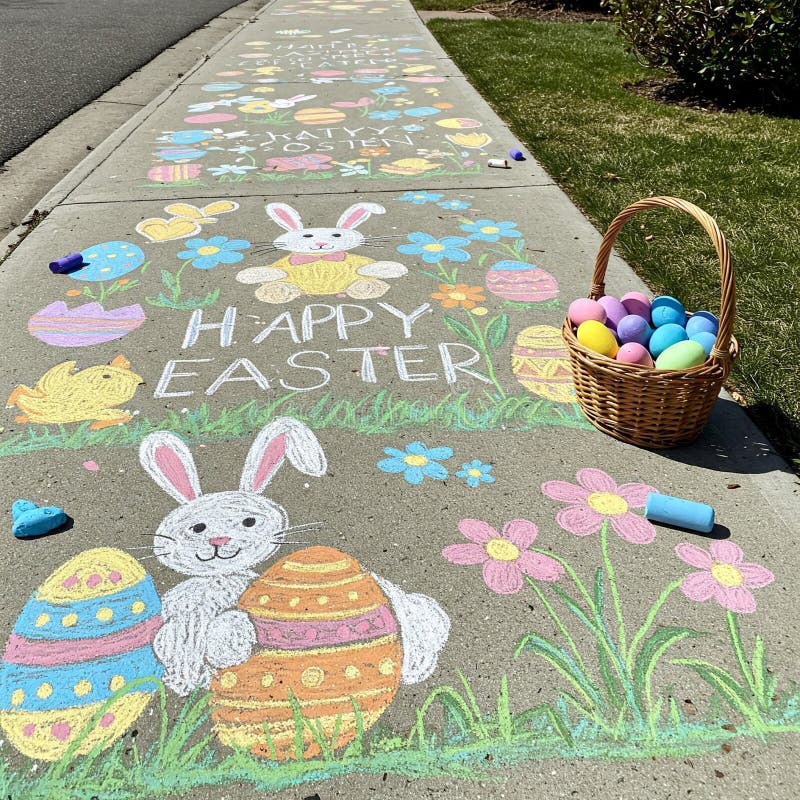 Sidewalk Chalk Easter Art Display (Generated with AI) Stock Image ...