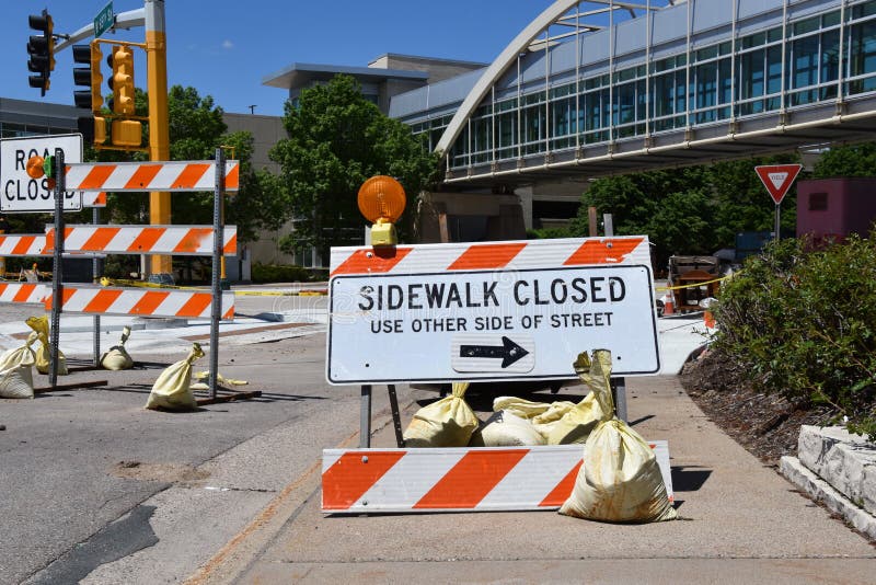 Sidewalk Closed during Construction Stock Photo - Image of asphalt ...