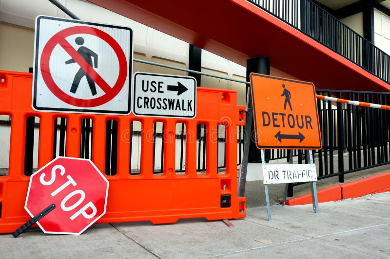 Sidewalk Closed Signs for Works. Stop and Detour Signs Stock Image ...
